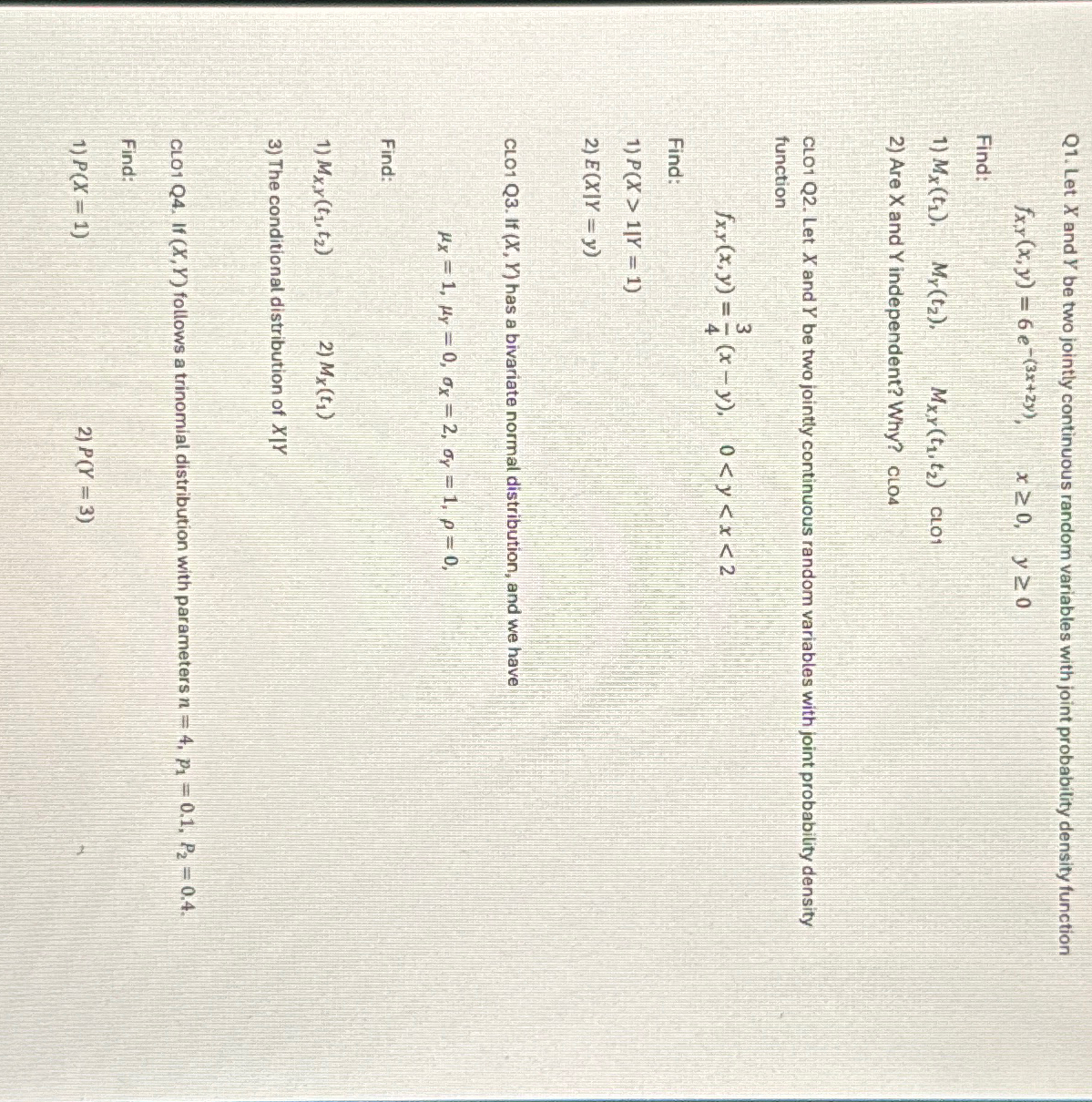 Solved Q1. ﻿Let x ﻿and Y ﻿be two jointly continuous random | Chegg.com