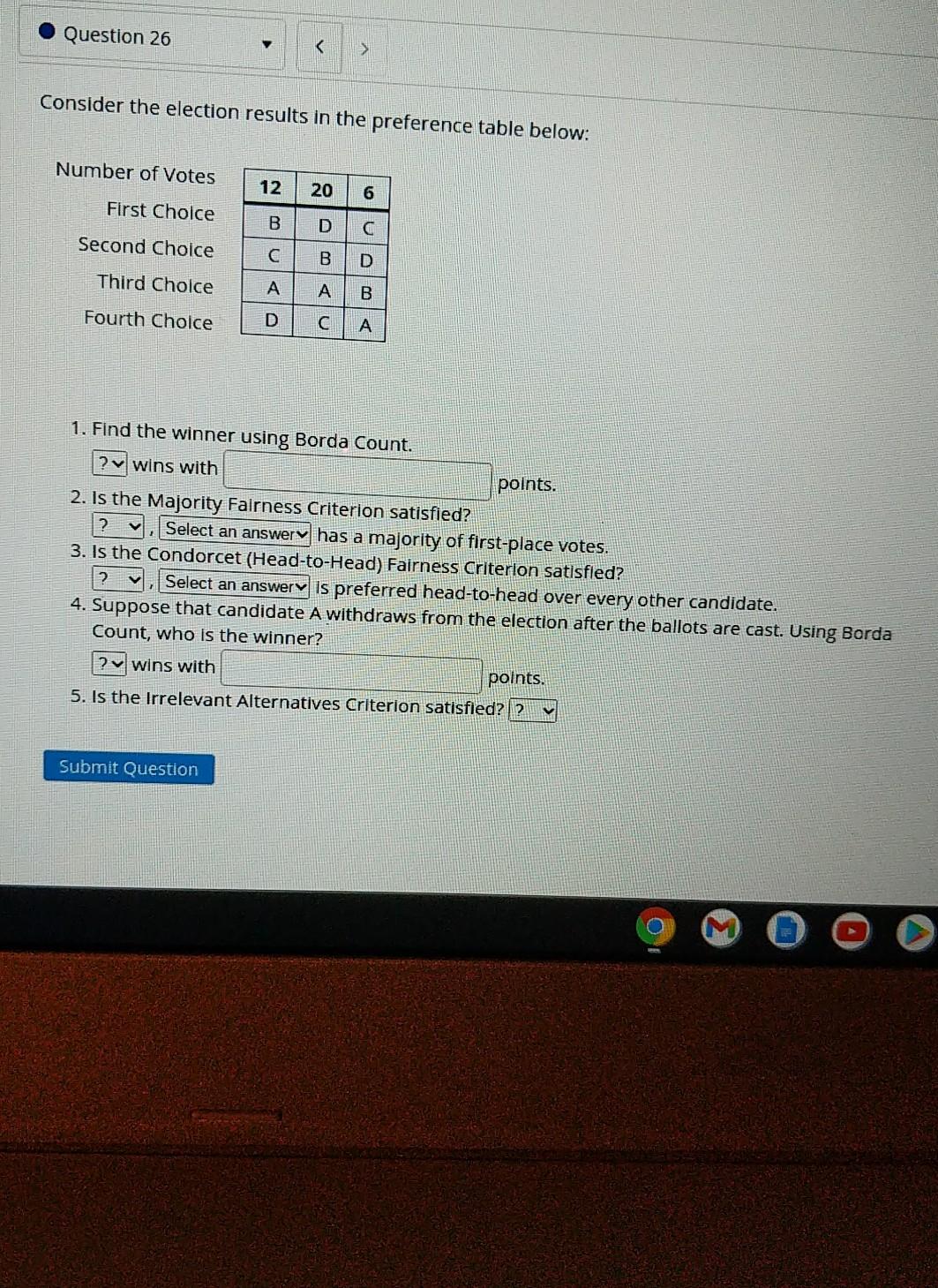 Solved Consider the election results in the preference table | Chegg.com