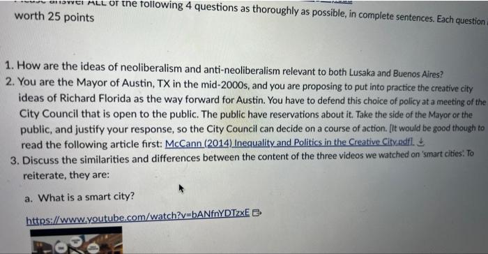worth 25 points 1. How are the ideas of neoliberalism | Chegg.com