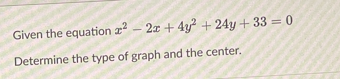 Solved Given the equation x2-2x+4y2+24y+33=0Determine the | Chegg.com