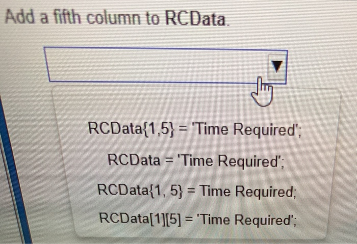 A4 x2 cell array RCData contains data concerning a | Chegg.com