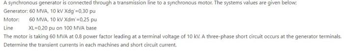 Solved A synchronous generator is connected through a | Chegg.com