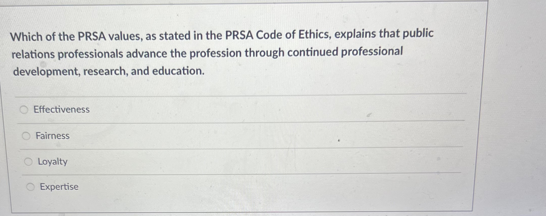 Solved Which of the PRSA values, as stated in the PRSA Code | Chegg.com