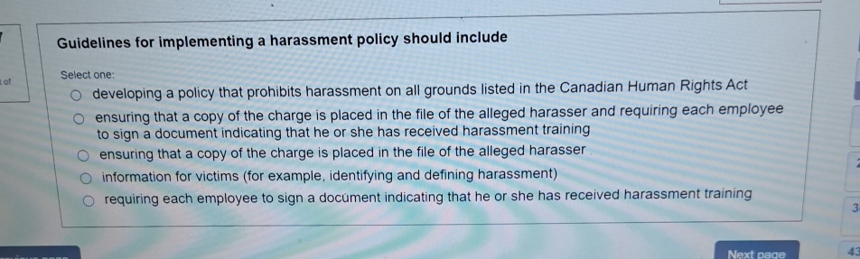 Solved Guidelines for implementing a harassment policy | Chegg.com
