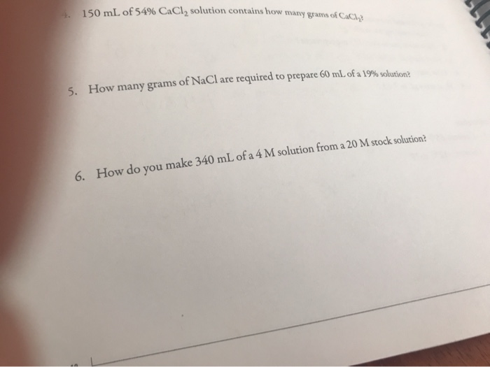 Solved 150 mL of 54% CaCl2 solution contains how many grams | Chegg.com