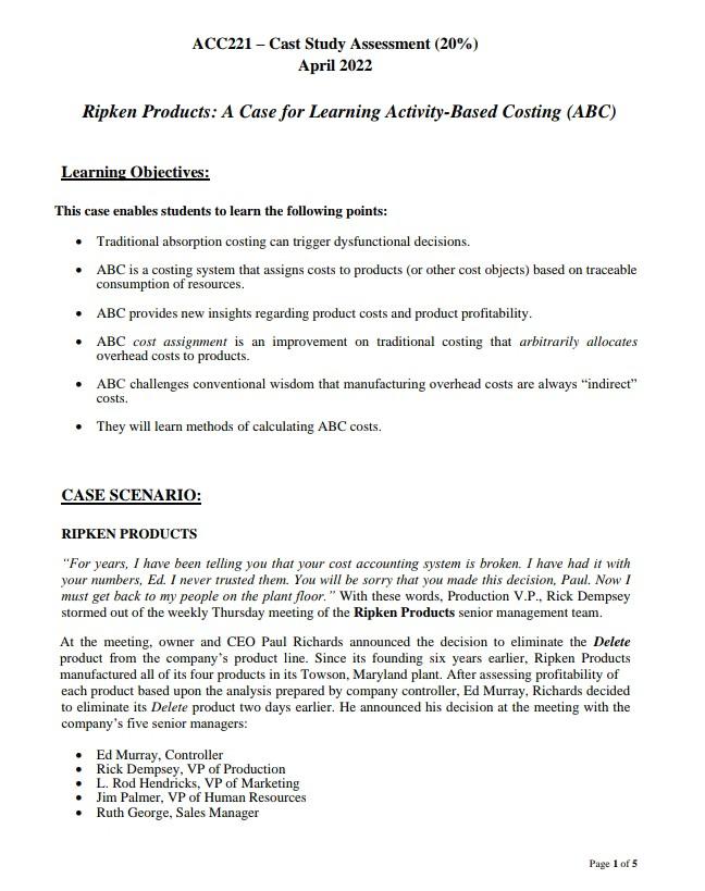 Solved ACC221 - Cast Study Assessment (20%) April 2022 | Chegg.com