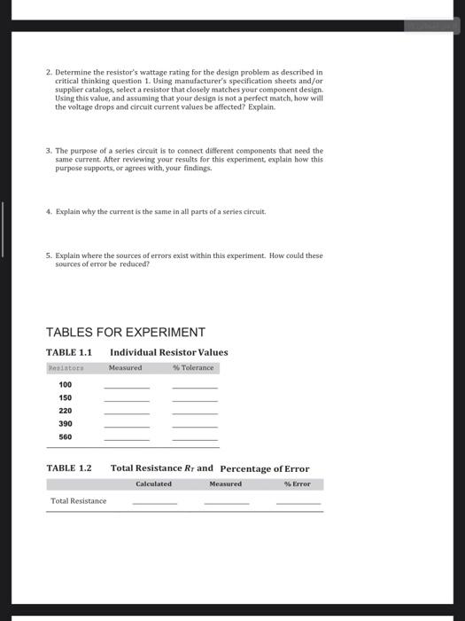 Solved EXPERIMENT 1-1 SERIES CIRCUITS-ANALYSIS LEARNING | Chegg.com