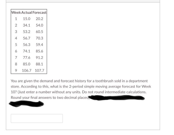 Solved You are given the demand and forecast history for a | Chegg.com