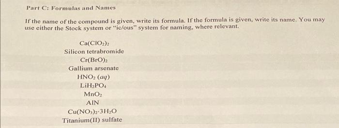 Solved Part C: Formulas and Names If the name of the | Chegg.com