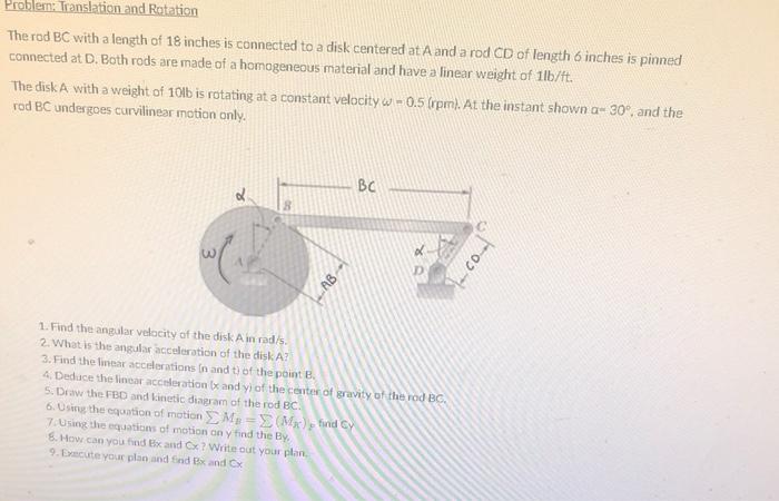 Solved Problem: Translation and Rotation The rod BC with a | Chegg.com