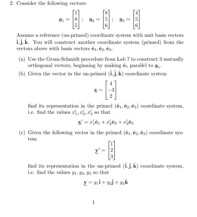 2. Consider the following vectors: | Chegg.com