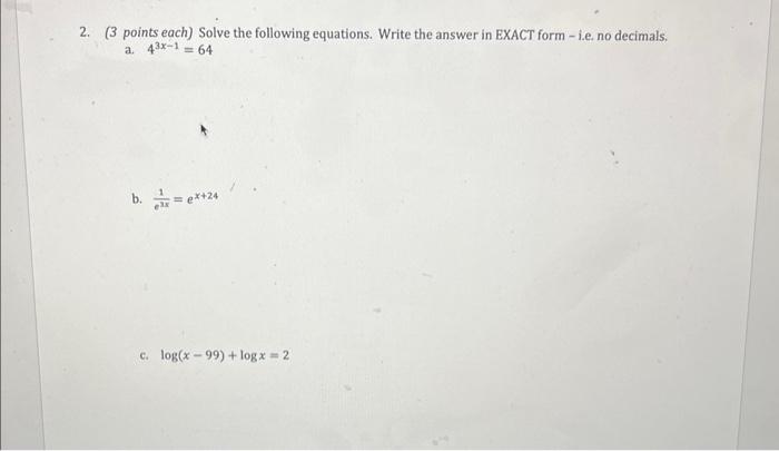 Solved 2. (3 points each) Solve the following equations. | Chegg.com