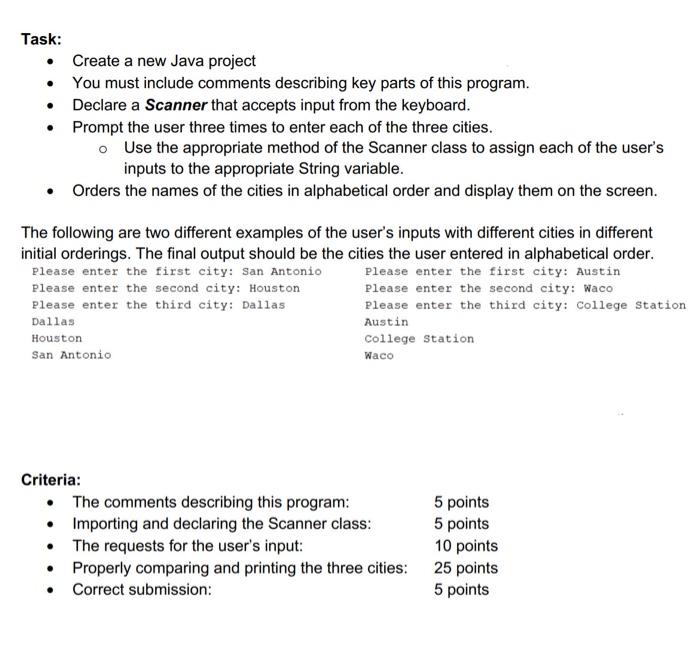 Solved Task: - Create a new Java project - You must include | Chegg.com