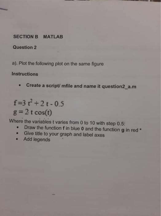 Solved Section B Matlab Question 2 A Plot The Following