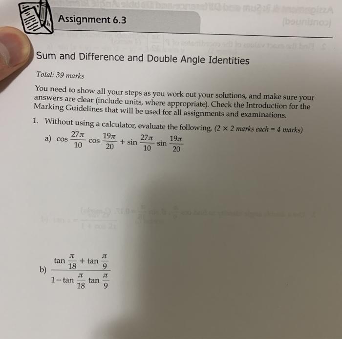 Solved Assignment 6.3 OID bauru Sum and Difference and | Chegg.com