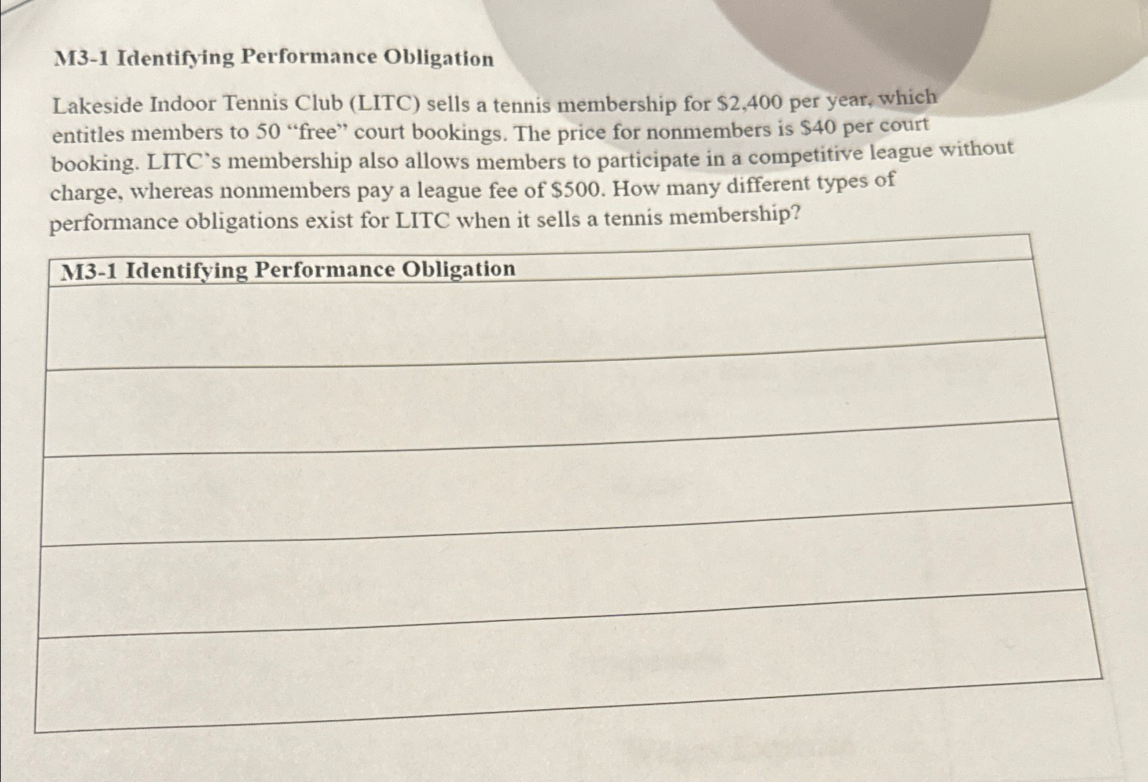 Solved M3-1 ﻿Identifying Performance ObligationLakeside | Chegg.com