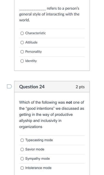 Solved refers to a person's general style of interacting | Chegg.com