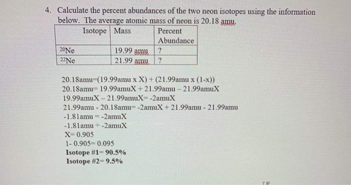 Solved 4. Calculate the percent abundances of the two neon | Chegg.com