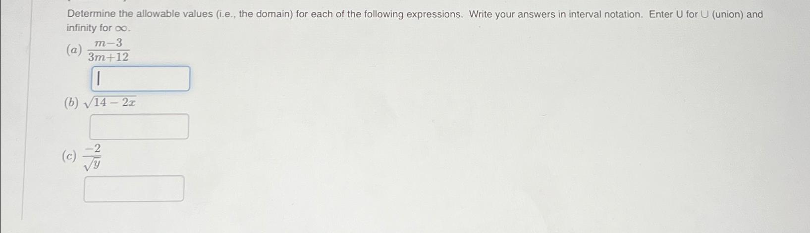 Solved Determine the allowable values (i.e., ﻿the domain) | Chegg.com