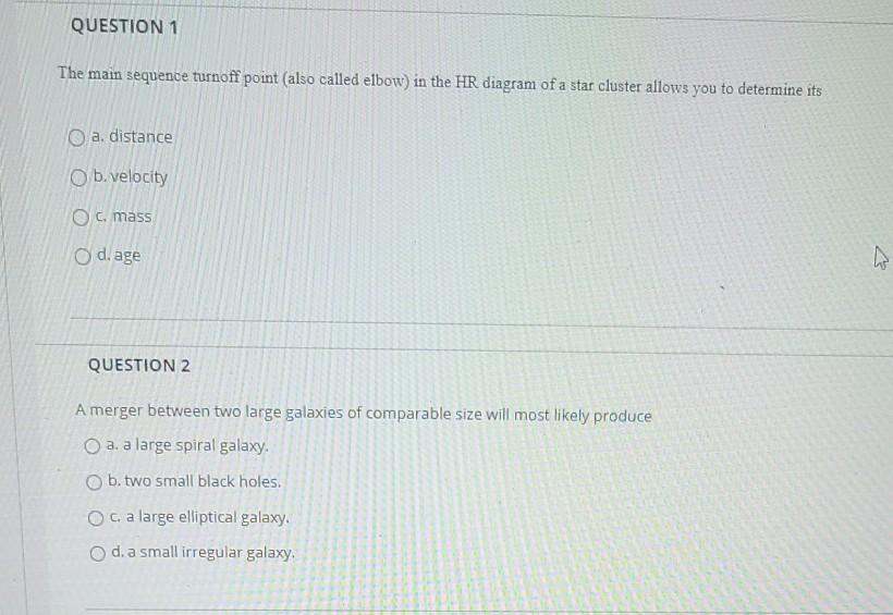 Solved QUESTION 1 The main sequence turnoff point (also | Chegg.com