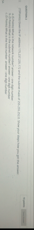 Solved QUESTION215 ﻿points[TFOints) ﻿Given the IP address | Chegg.com