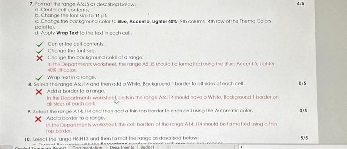 7. Format the range A5: 15 as describod below: 4/5 a. | Chegg.com