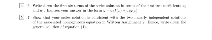 Solved Series Solution Of Variable Coefficient Ode Consider 9636