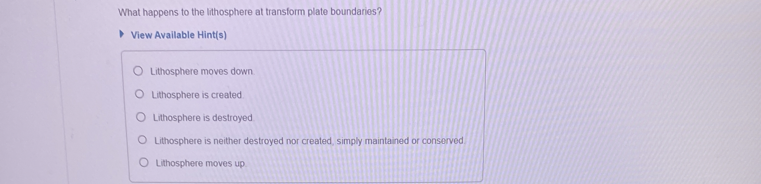 Solved What happens to the lithosphere at transform plate | Chegg.com Solved What happens to the lithosphere at transform plate | Chegg.com