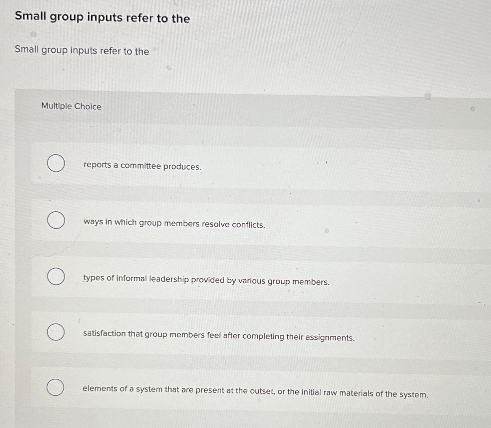 Solved Small group inputs refer to theSmall group inputs | Chegg.com