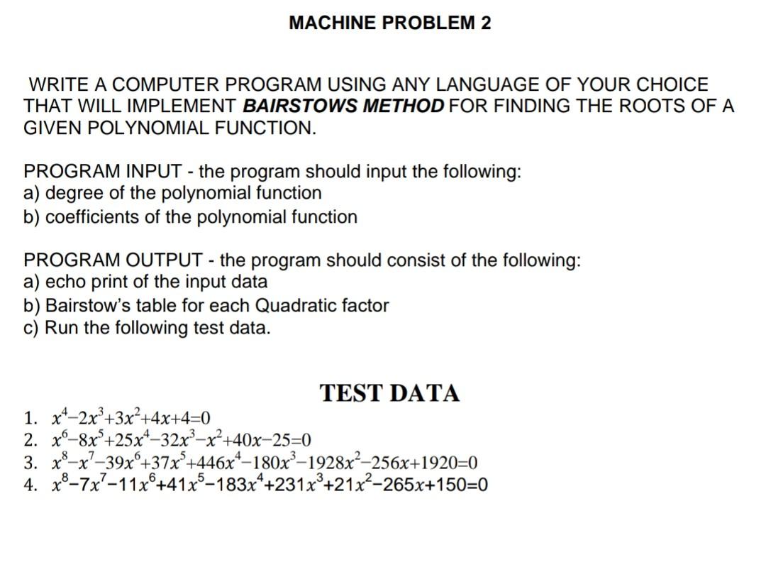 Solved MACHINE PROBLEM 2 WRITE A COMPUTER PROGRAM USING ANY | Chegg.com