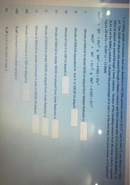 Solved 1. A 1.065g sample of stainless steel was dissolved | Chegg.com
