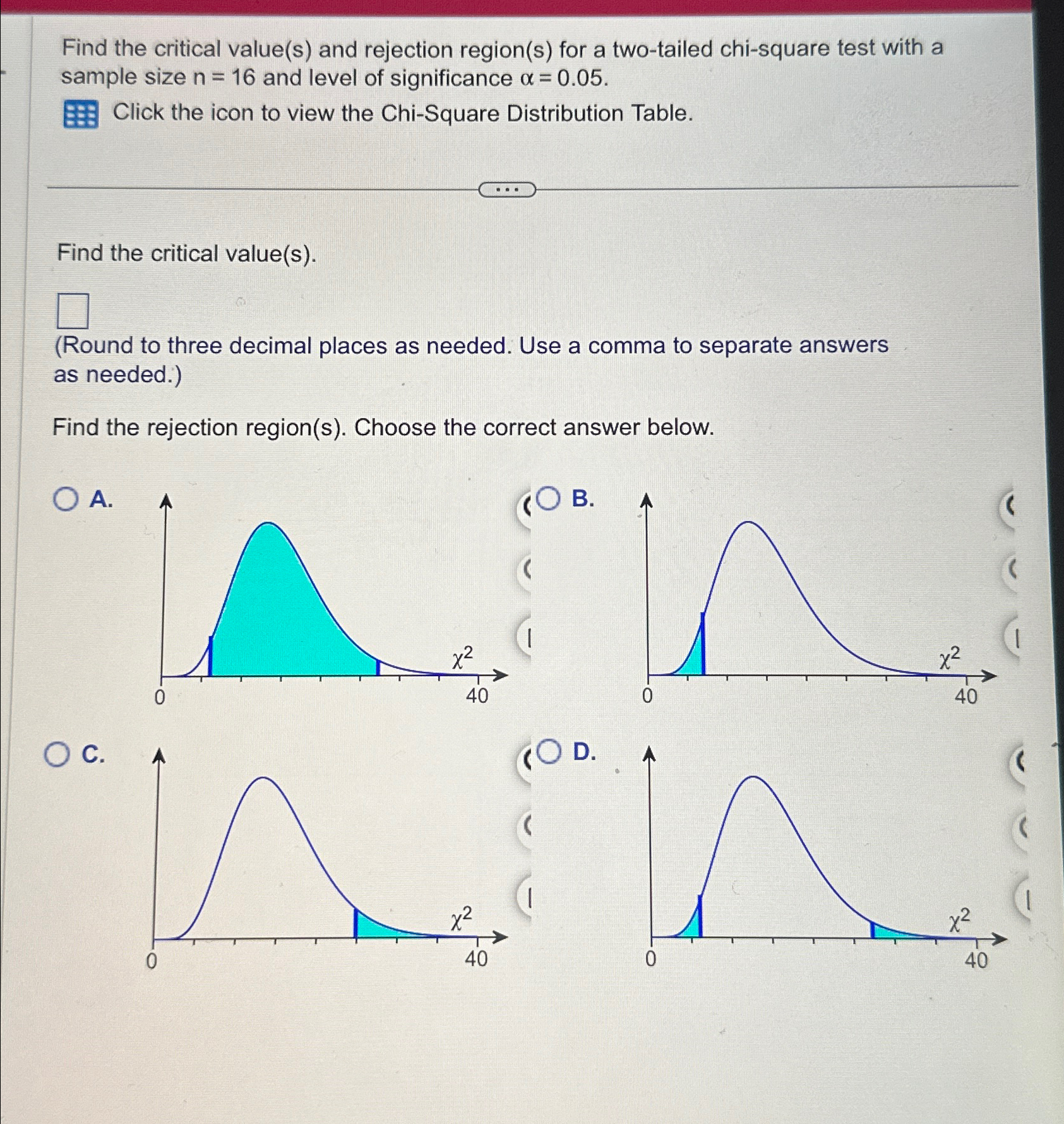 Solved Find the critical value(s) ﻿and rejection region(s) | Chegg.com