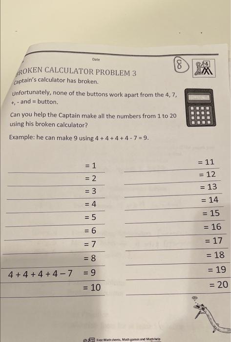 Solved Date X 8 BROKEN CALCULATOR PROBLEM 3 captain's | Chegg.com