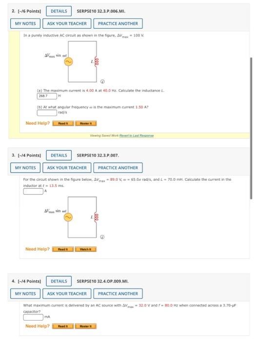 Solved SERPSE10 32.3.P.006.MI. 2. (-/6 Points DETAILS MY | Chegg.com