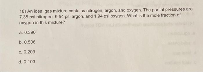 Solved 18) An ideal gas mixture contains nitrogen, argon, | Chegg.com