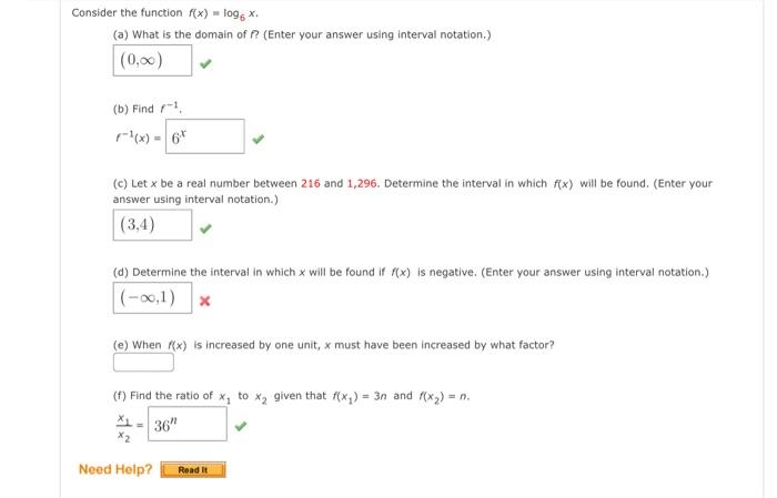 sider the function f(x)=log6x (a) What is the domain | Chegg.com