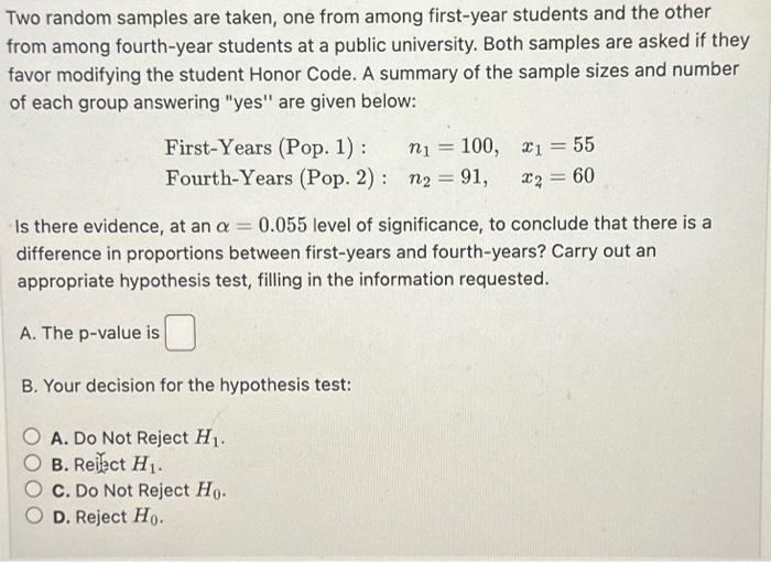 Solved Two random samples are taken, one from among | Chegg.com