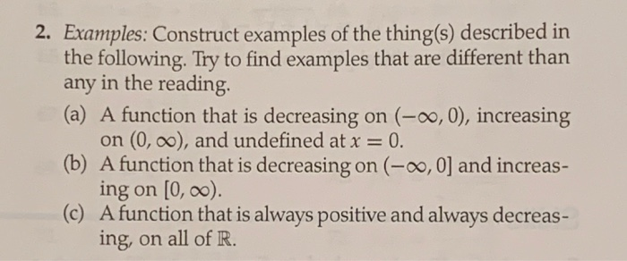 Solved 2. Examples: Construct examples of the thing(s) | Chegg.com