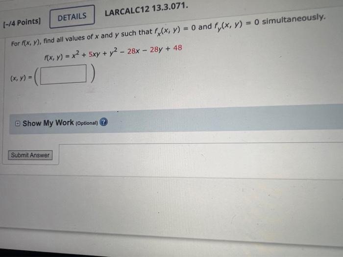 Solved -14 Points] For f(x,y), find all values of x and y | Chegg.com