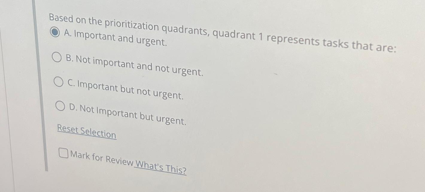 Solved Based On The Prioritization Quadrants Quadrant 1