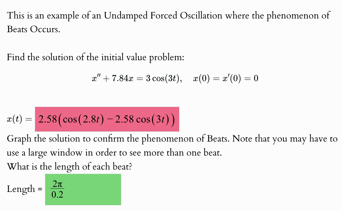 Solved This is an example of an Undamped Forced Oscillation | Chegg.com