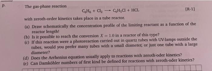 Solved The gas-phase reaction C6H6+Cl2 C6H5Cl+HCL with | Chegg.com
