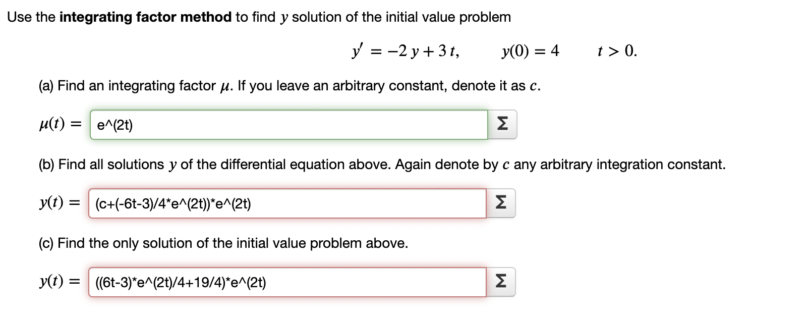 Solved Use the integrating factor method to find y ﻿solution | Chegg.com