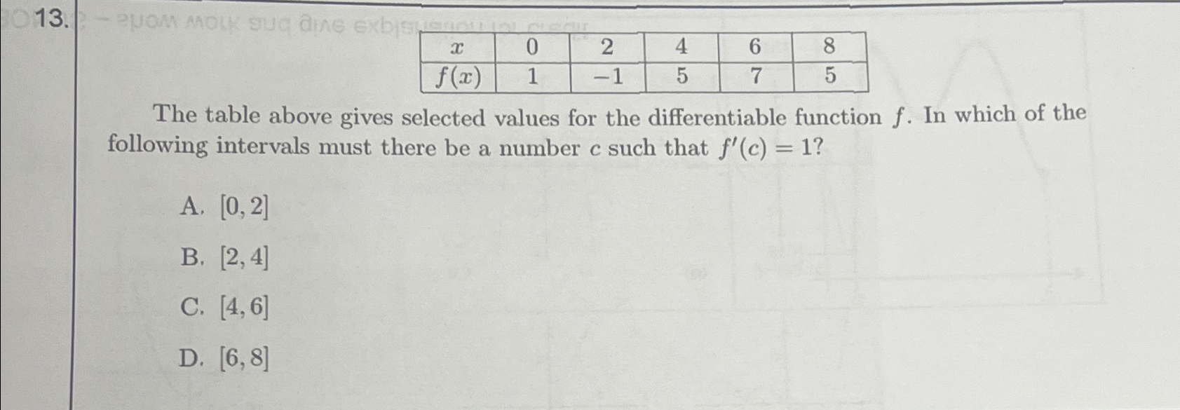 Solved \table[[x,0,2,4,6,8],[f(x),1,-1,5,7,5]]The table | Chegg.com