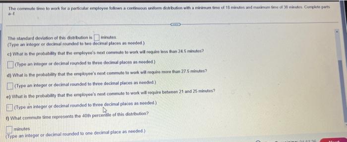 Solved The conmute time to work lor a particular employee | Chegg.com