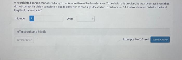 Solved A nearsighted person cannot read a sign that is more | Chegg.com