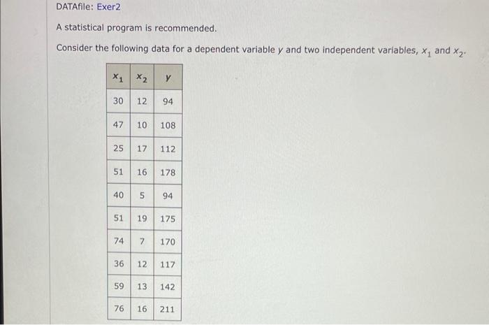 Solved A statistical program is recommended. Consider the | Chegg.com