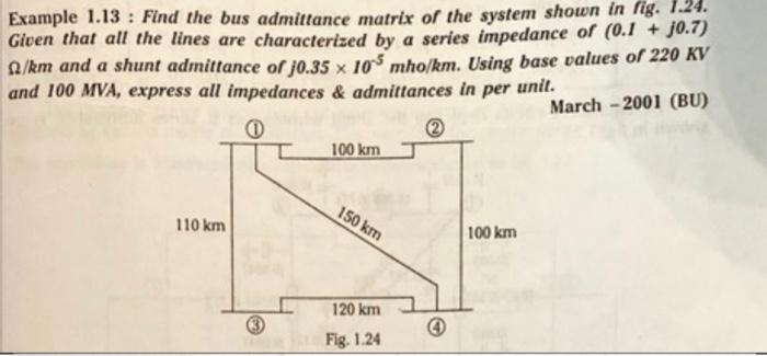 Solved Example 1.13 : Find the bus admittance matrix of the | Chegg.com