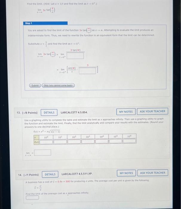 Solved Find the limit. (Hint: Let x 1/t and find the limit | Chegg.com