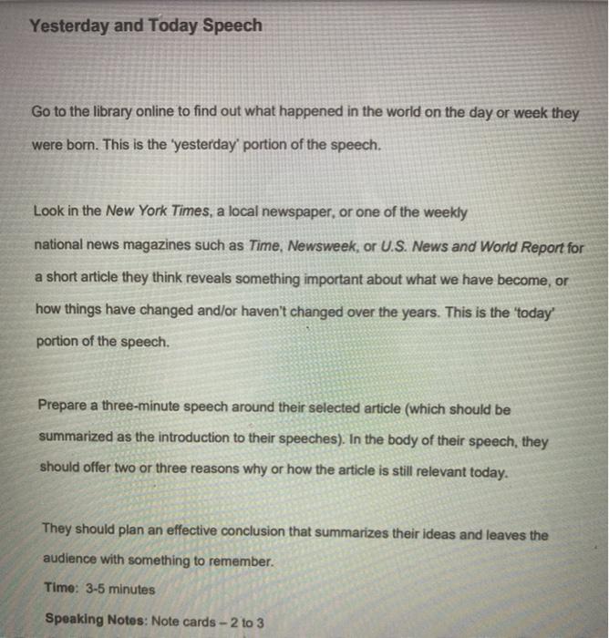 Yesterday and Today Speech Go to the library online | Chegg.com